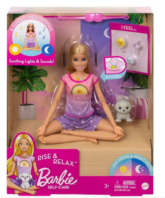 Barbie Self-Care Rise & Relax Doll with Yellow Puppy Toy New with Box ...