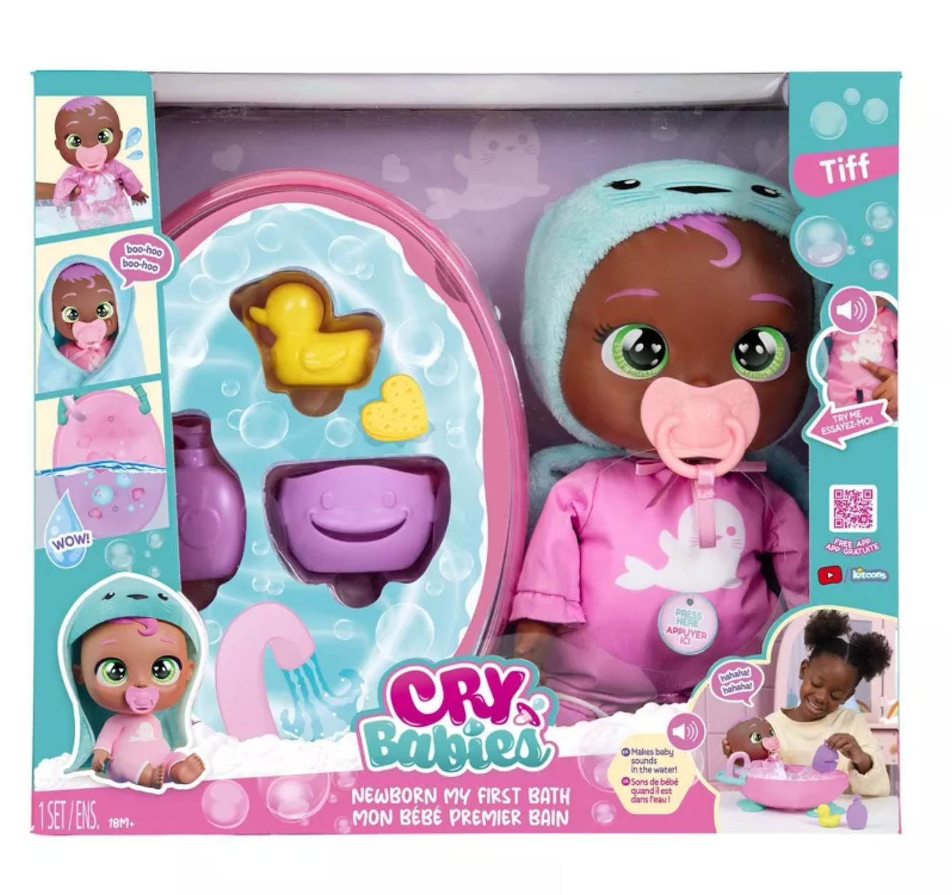 Cry Babies Newborn My First Bath Tiff Baby Doll Set w/ Bath Tub Toy Ne ...